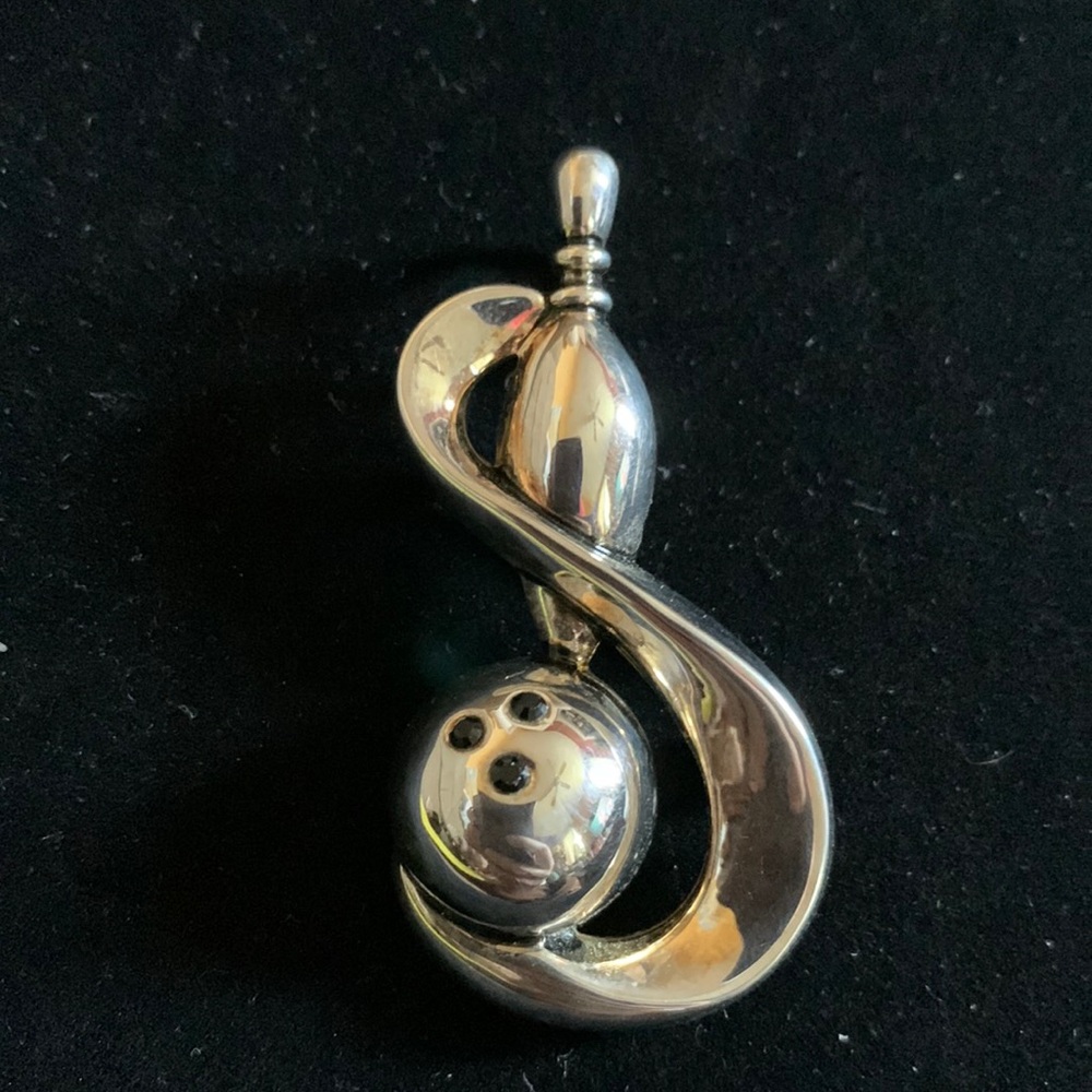 Vintage Best Bowling Silver Tone Pin And Ball W 3 Bla… - Gem